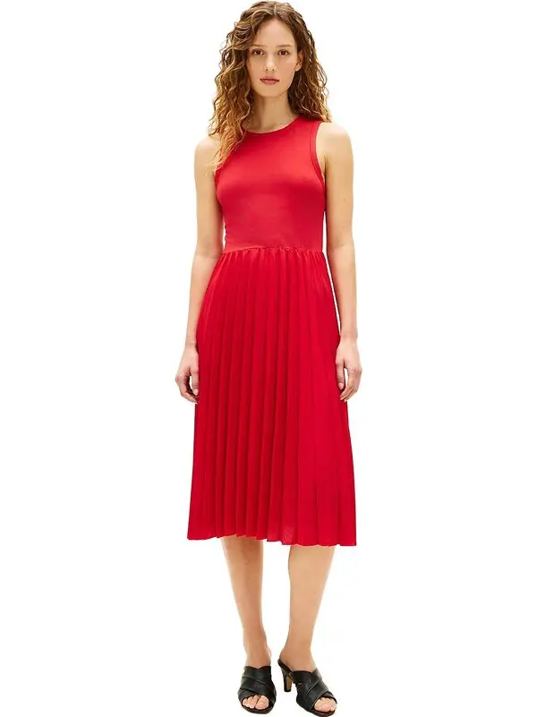 Tommy Hilfiger Mixed-media Pleated Tank Dress - Primary Red