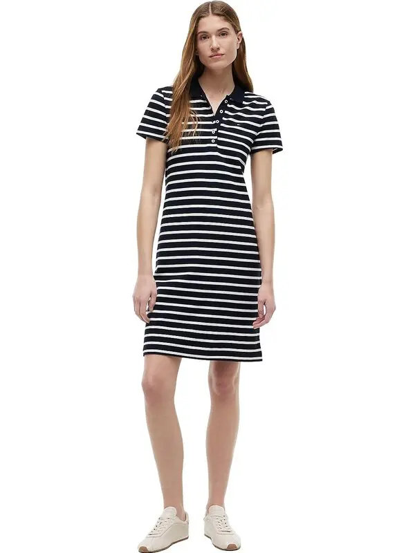 Tommy Hilfiger Striped Stretch Pique Polo Dress - Navy Blue