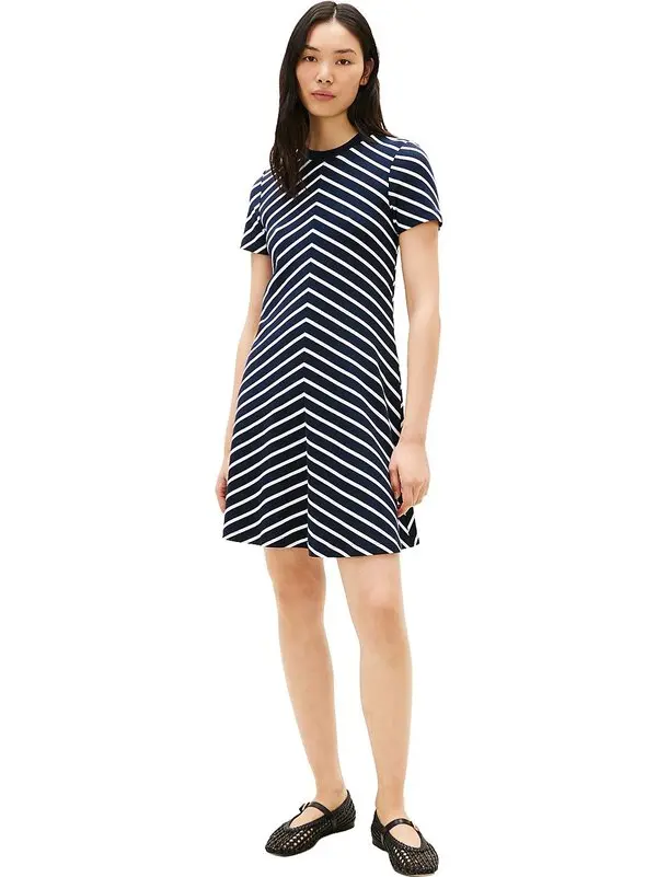Tommy Hilfiger Chevron Stripe Fit & Flare Dress - Navy