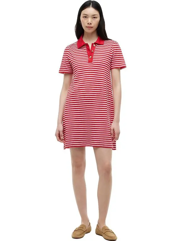 Tommy Hilfiger Striped Polo Dress With Gold-tone Buttons - Primary Red