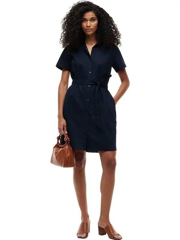 Tommy Hilfiger Belted Linen-cotton Blend Shirt Dress - Navy