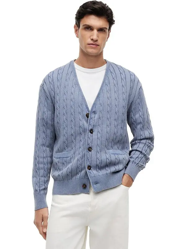 Tommy Hilfiger Garment-dyed Cable Knit Cardigan - Brisk Blue
