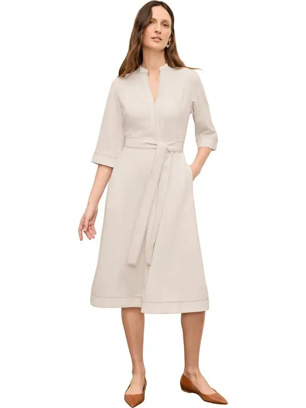 M.M.LAFLEUR The Lauleh Dress In Everyday Crepe With Topstitch - Eggshell