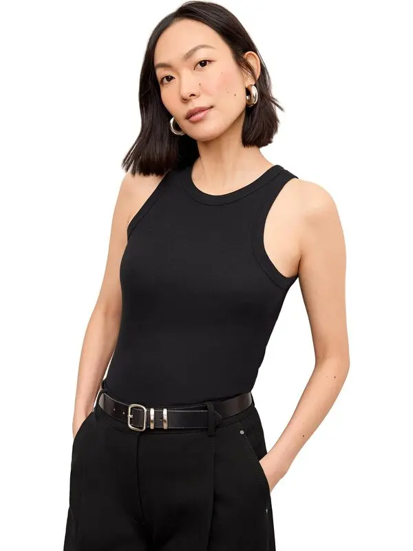 M.M.LAFLEUR The Aubry Layering Tank In Organic Ribbed Pima Cotton - Black