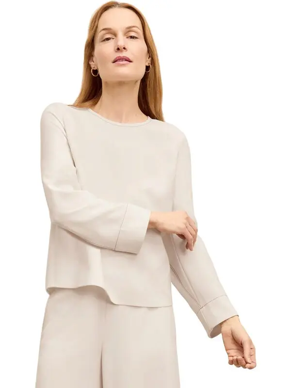 M.M.LAFLEUR The Jules Top Everyday Crepe With Contrast Topstitching - Eggshell