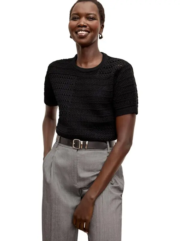 M.M.LAFLEUR Sina Crochet Knit Short Sleeve Top - Black