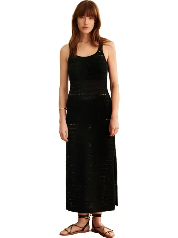 M.M.LAFLEUR The Fina Crochet Knit Maxi Dress - Black