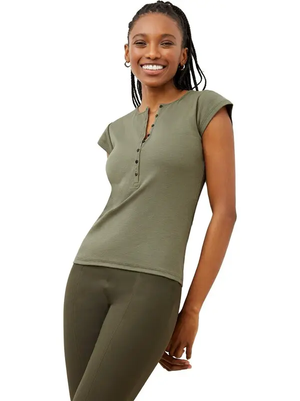 M.M.LAFLEUR Mori Henley Ribbed Pima Cotton T-shirt - Dark Sage