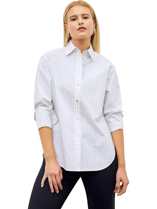 M.M.LAFLEUR Mila Button-down Poplin Stripe Shirt - Blue / Ivory