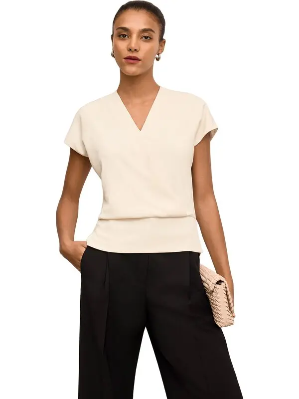 M.M.LAFLEUR Antonia Faux Wrap Top In Eco Soft Wave - Ivory