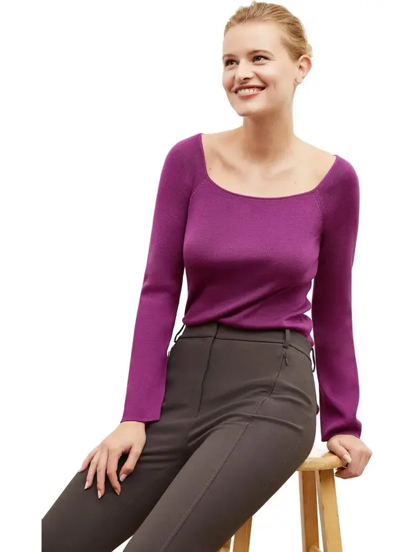 M.M.LAFLEUR Joya Silk Jersey Top With Square Neckline - Purple Jasper