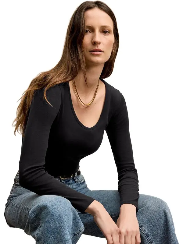 M.M.LAFLEUR Marcia Layering Ribbed Pima Cotton Long Sleeve T-shirt - Black