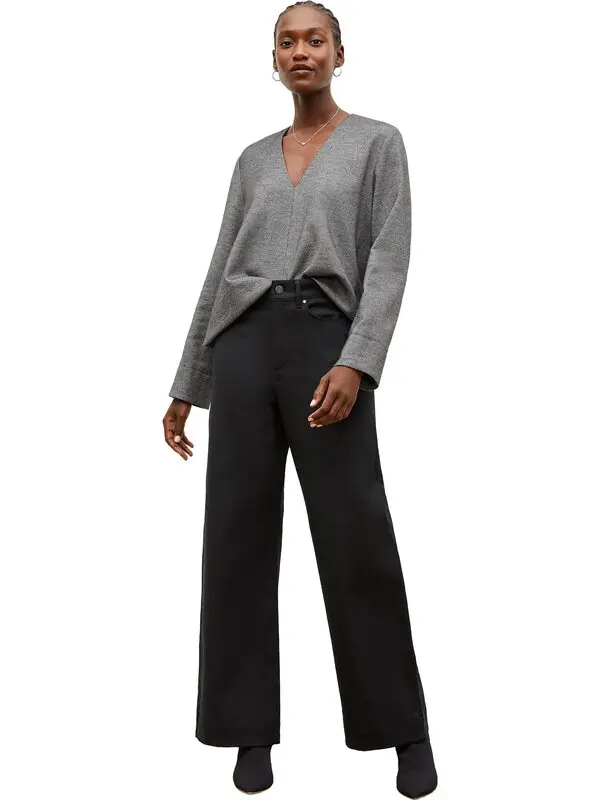 M.M.LAFLEUR The Annette Top Flannel Twill V-neck Blouse - Charcoal Melange