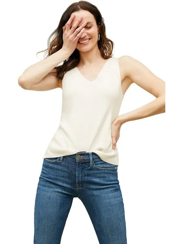 M.M.LAFLEUR The Peggy Top 365knit V-neck Tank - Ivory