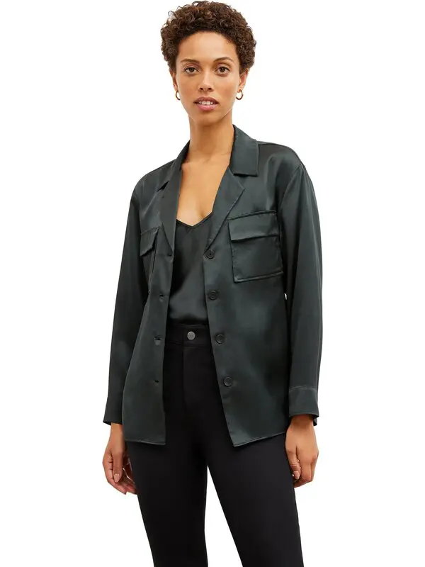 M.M.LAFLEUR Washable Silk Charmeuse Alyssa Jacket - Hunter
