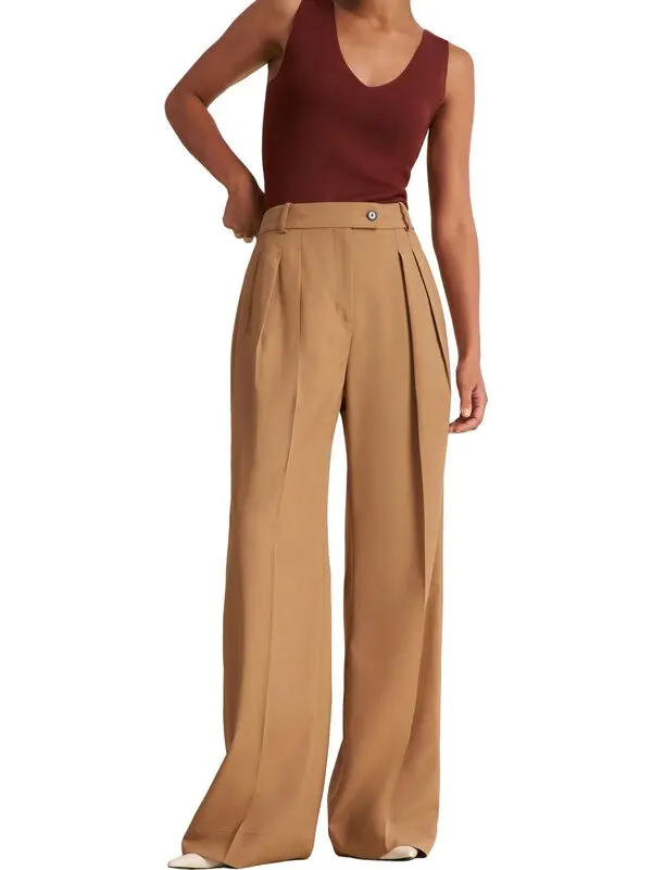 M.M.LAFLEUR Bia Pleated Wide-leg Trousers - Macaroon