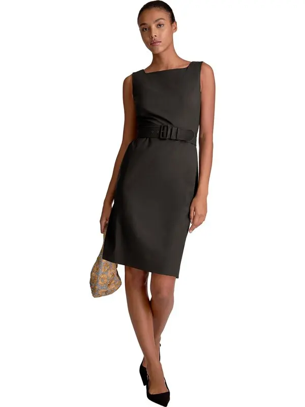 M.M.LAFLEUR Cynthia Belted Dress In Italian Wool Twill - Black