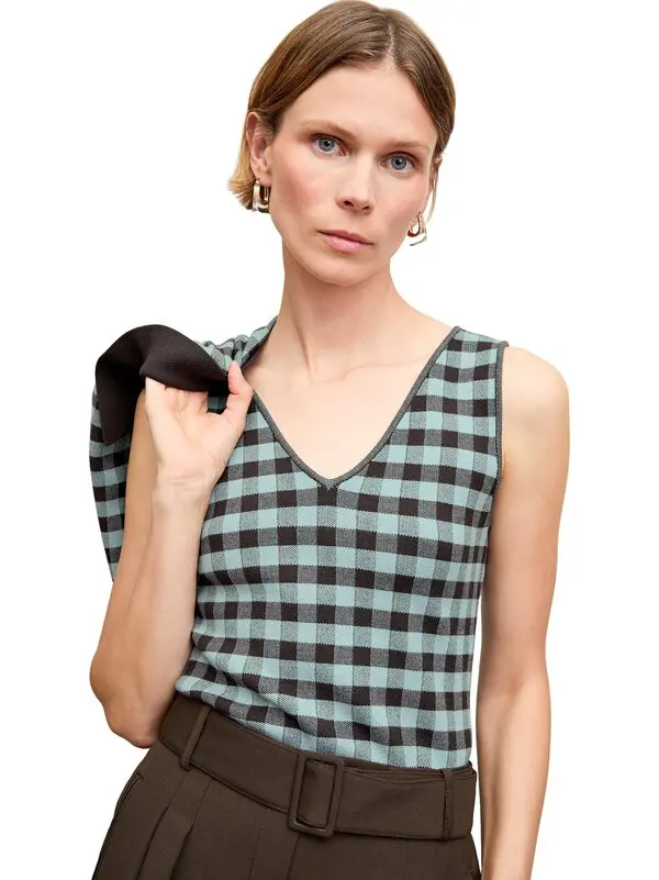 M.M.LAFLEUR Peggy V-neck Tank Top In 365knit - Picnic Check