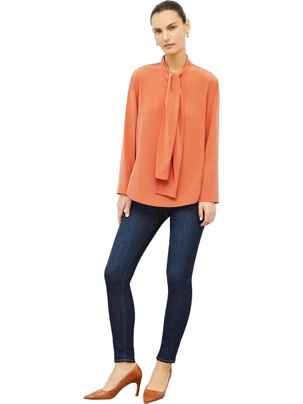 M.M.LAFLEUR The Darcy Washable Silk Top With Tie Neck - Guava