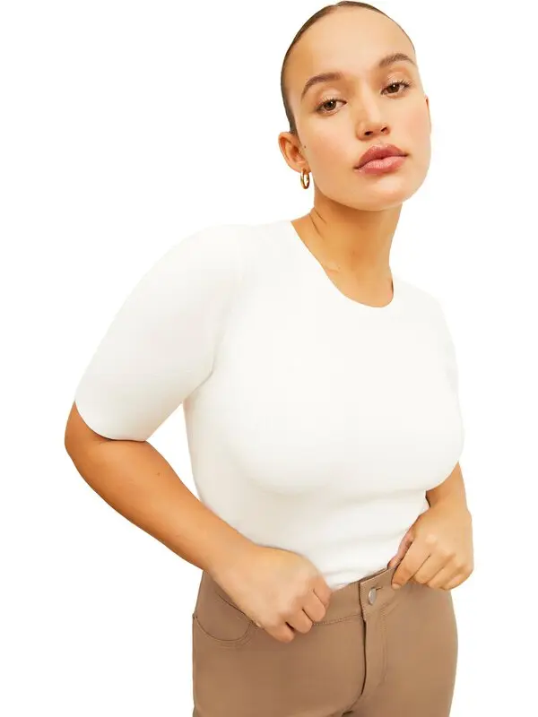 M.M.LAFLEUR The Choe Top Eco 365knit Crewneck Short Sleeve Top - Ivory