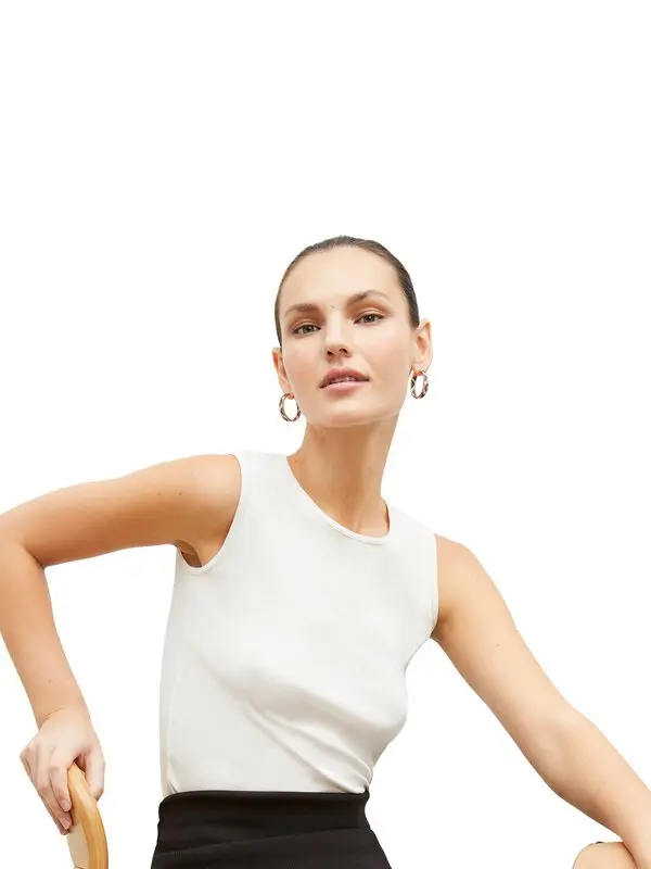 M.M.LAFLEUR Paige Ribbed Pima Cotton High-neck Tank - Ivory