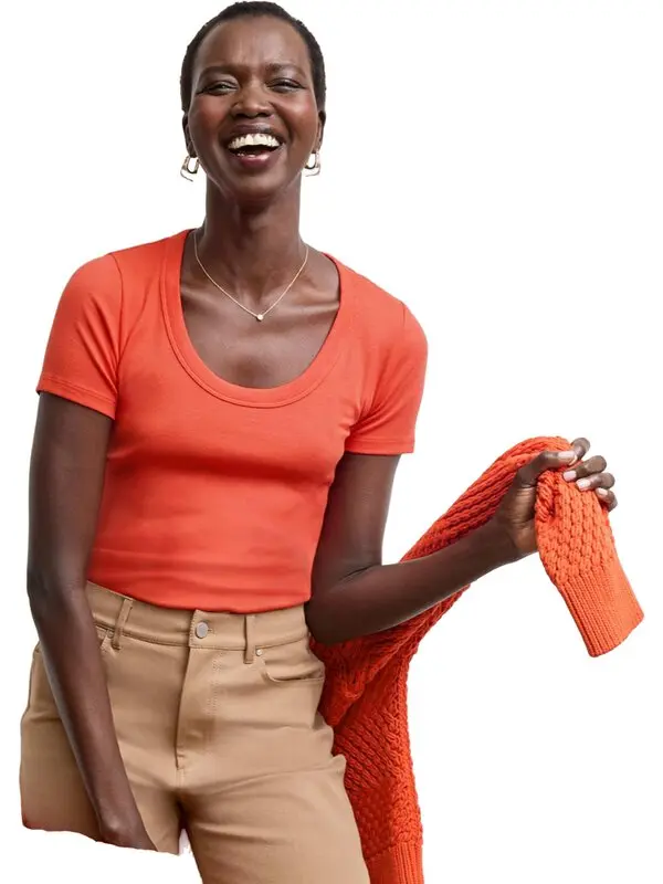 M.M.LAFLEUR The Avi Organic Ribbed Pima Cotton Scoopneck T-shirt - Marmalade