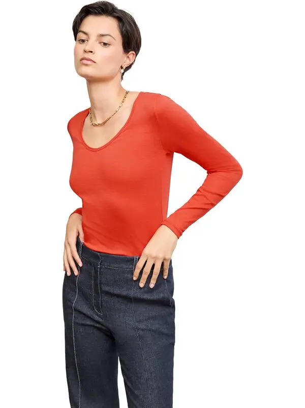 M.M.LAFLEUR Organic Ribbed Pima Cotton Long Sleeve Top - Marmalade