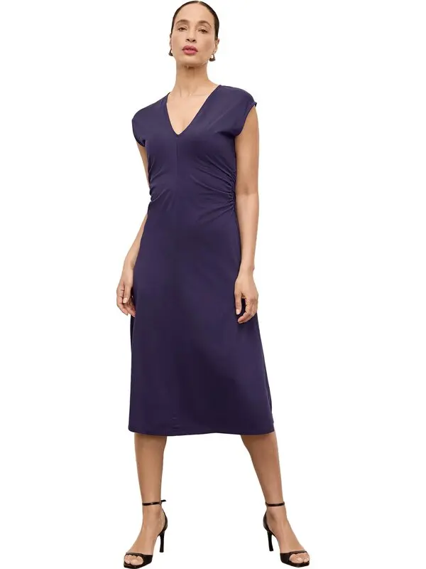 M.M.LAFLEUR The Marina Ruched Organic Jersey Pima Cotton Dress - Deep Iris