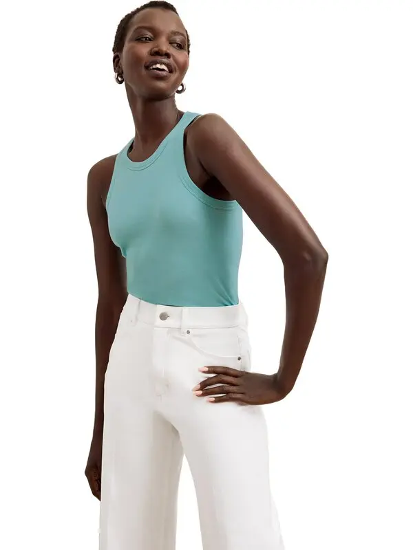 M.M.LAFLEUR Aubry Layering Tank In Organic Ribbed Pima Cotton - Aqua