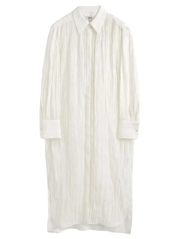 Cos Pleated Silk Midi Shirt Dress - White