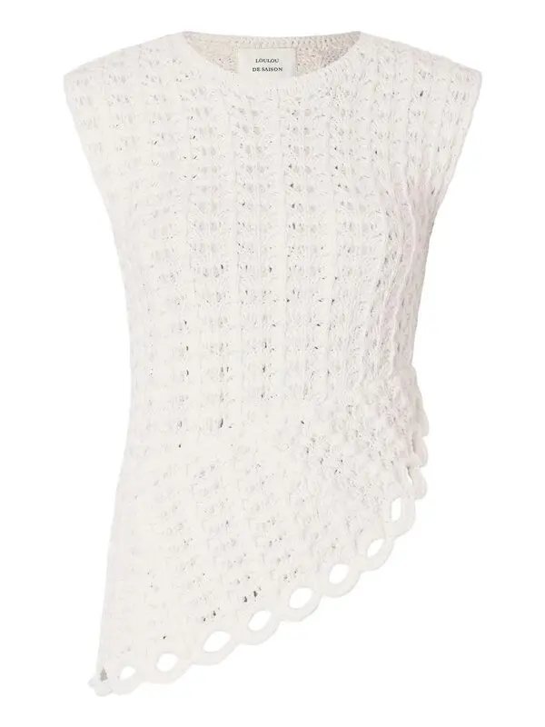 Loulou De Saison Sleeveless Asymmetrical Hem Crochet Top - Ivory