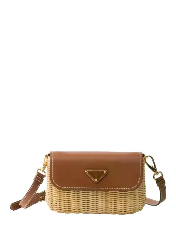 Prada Wicker And Leather Shoulder Bag - Neutrals