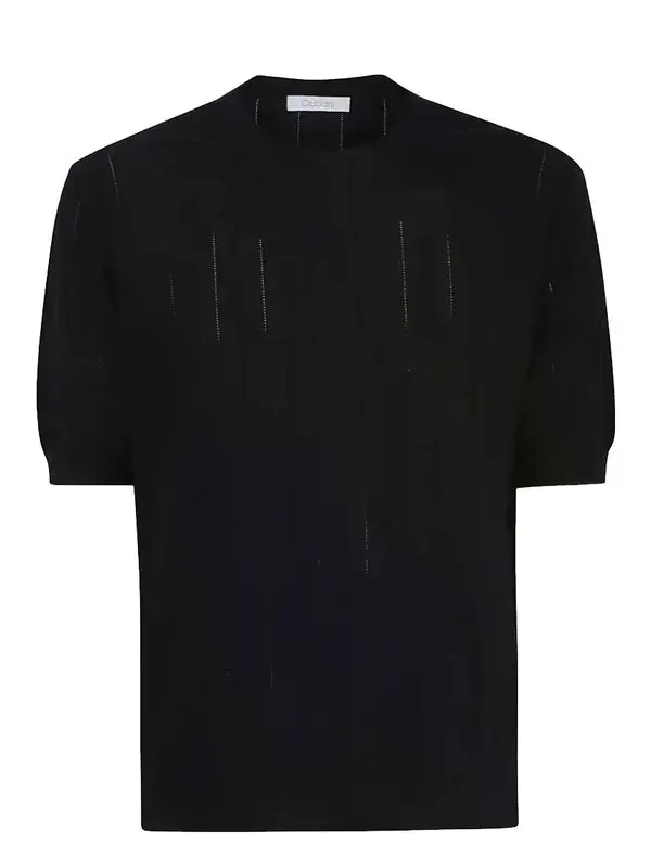 CRUCIANI Pointelle-knit Short-sleeve T-shirt - Blue