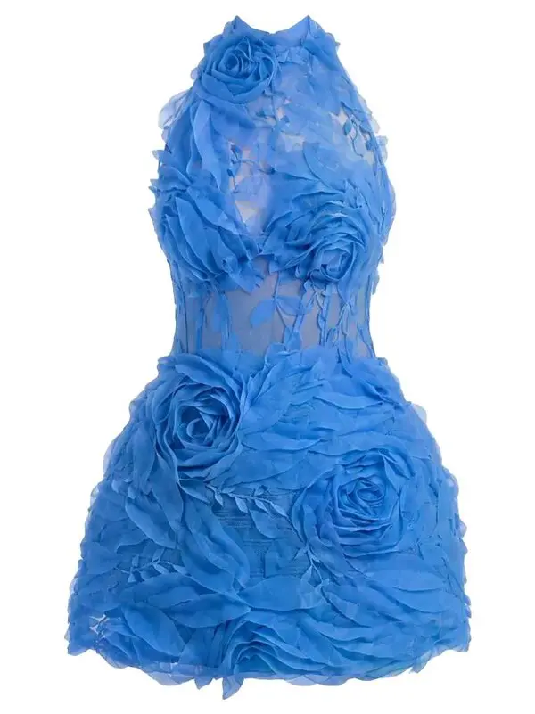 GEMY MAALOUF Halterneck Dress With Floral Appliqu - Blue