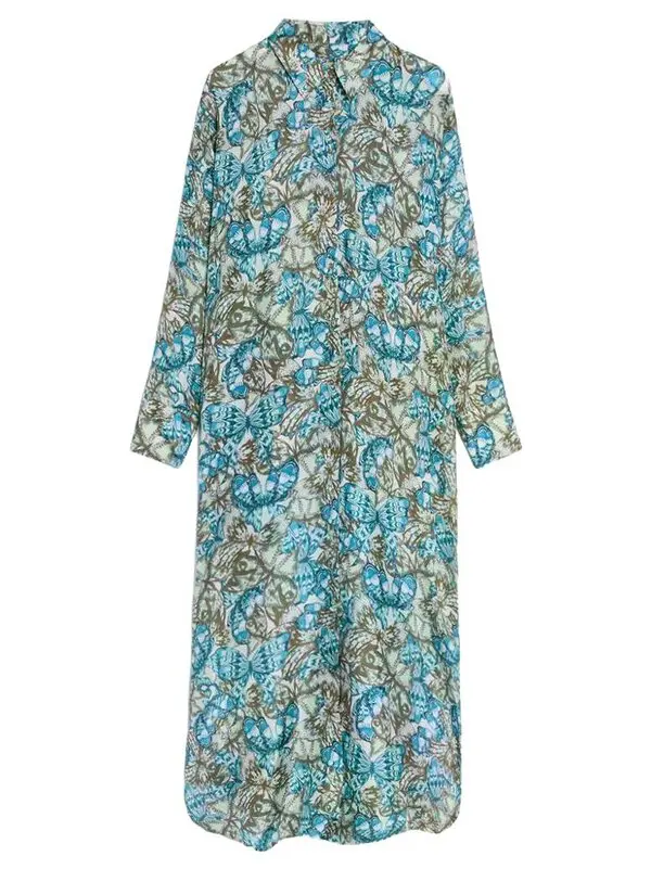 Momoni Printed Silk Midi Dress - Blue