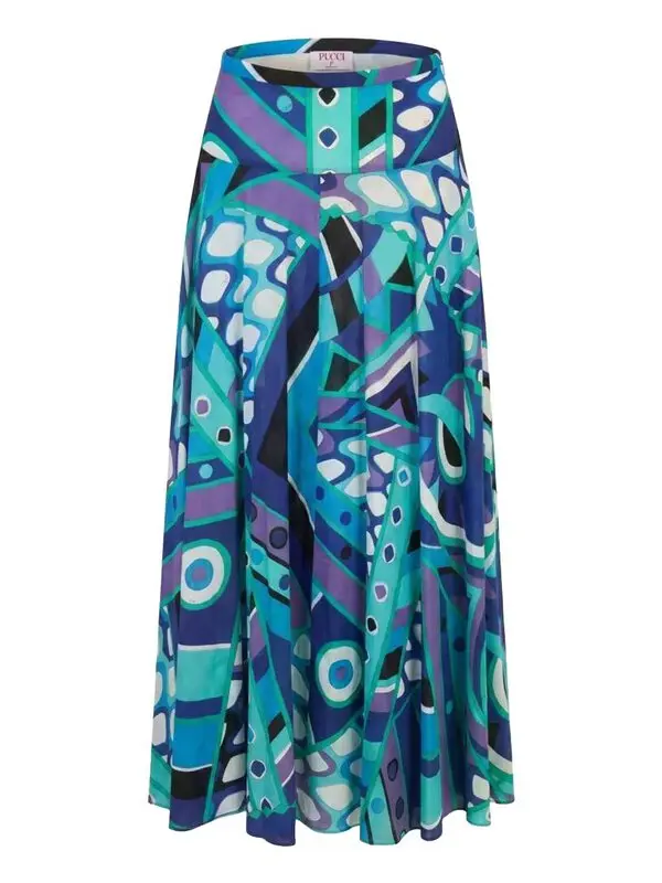 Emilio Pucci Geometric Print Cotton A-line Skirt - Blue