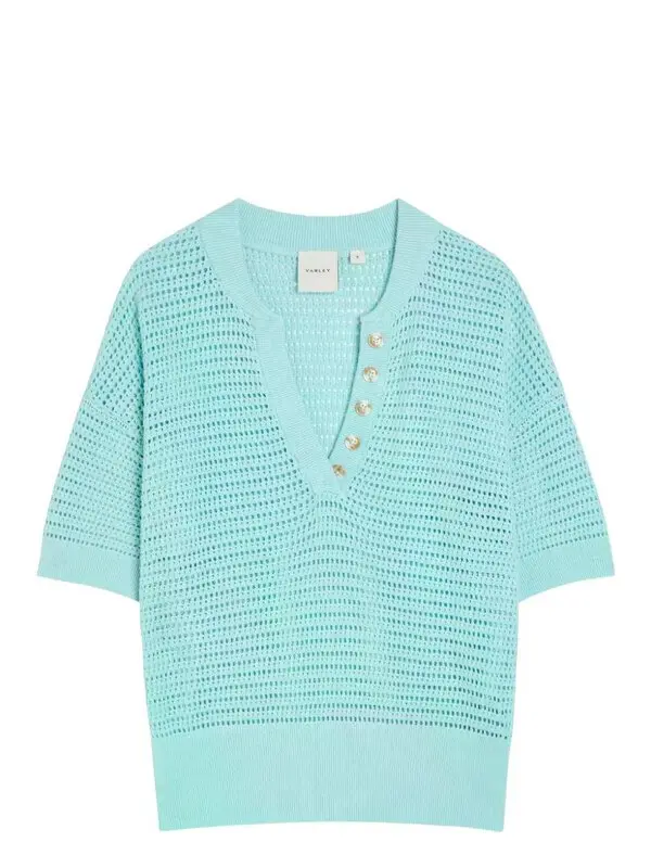 Varley Callie Open-knit Button-detail Polo Shirt - Blue