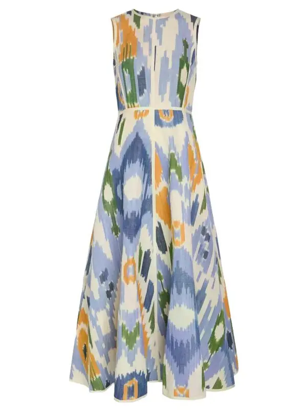 EMPORIO SIRENUSE Ikat Print Sleeveless Midi Dress - Neutrals