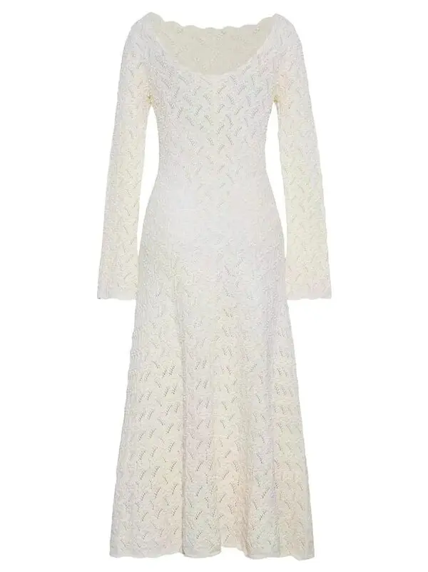 Cara Cara Pointelle-knit Scalloped Dress - Neutrals