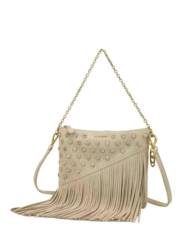 LA CARRIE Night Edition Crystal Embellished Fringed Shoulder Bag - Neutrals