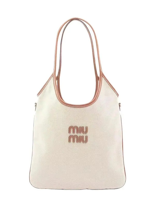 Miu Miu Logo-embroidered Tote Bag - Neutrals