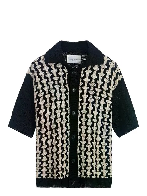 ROBERTO COLLINA Crochet-knit Short-sleeve Shirt - Black