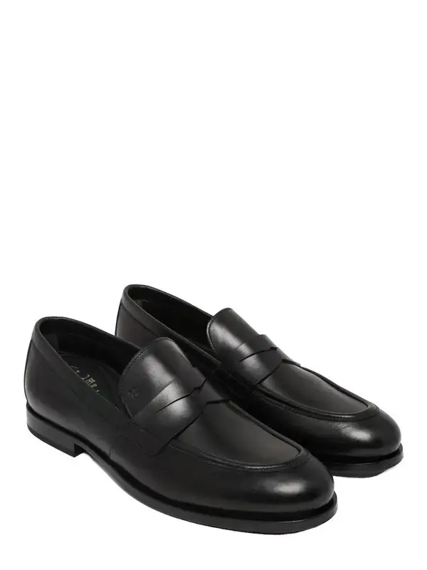 FABI British Penny-slot Almond-toe Loafers - Black