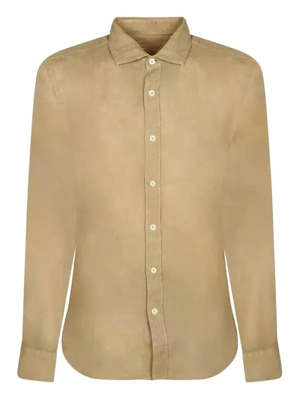 120% Lino Classic-collar Curved-hem Shirt - Neutrals