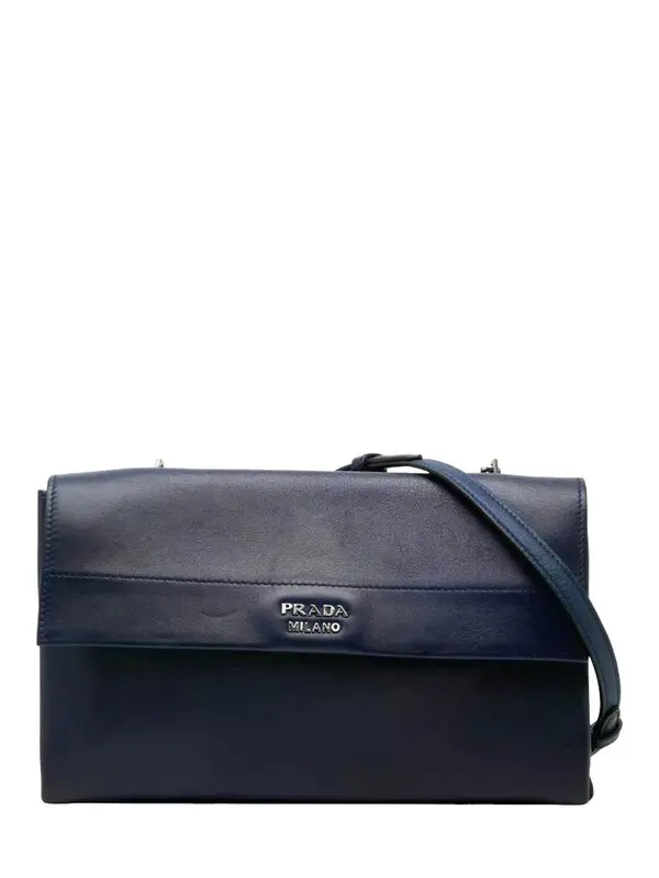 Prada Soft Calf Double Turnlock Crossbody Bag - Blue