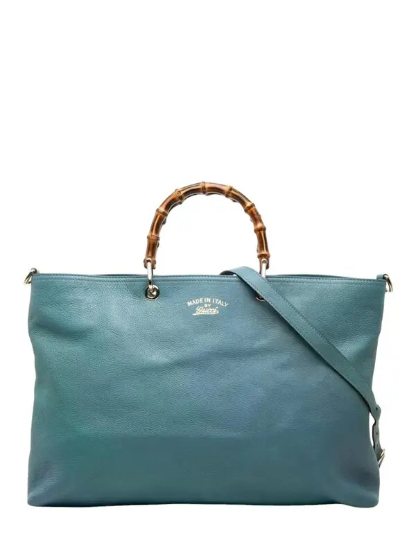 Gucci Calfskin Bamboo Shopper Satchel - Blue