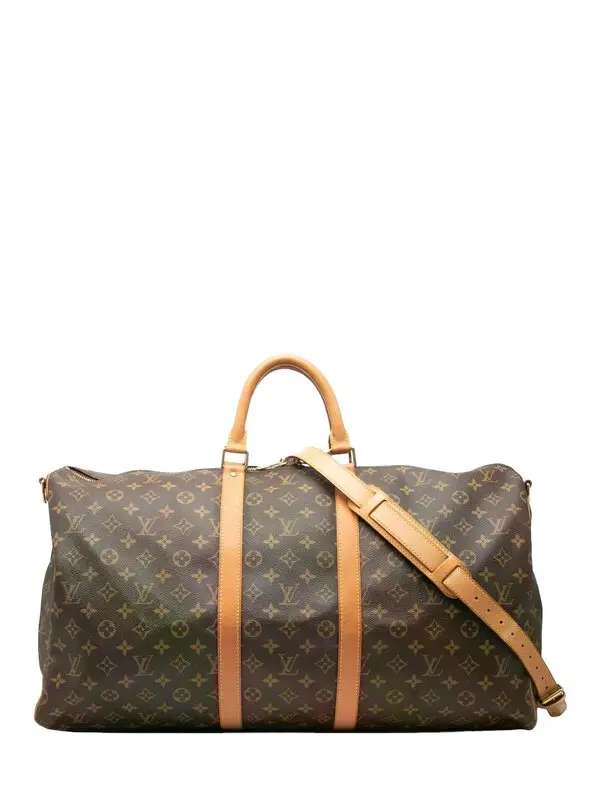 LOUIS VUITTON Monogram Keepall Bandouliere 55 Travel Bag - Brown
