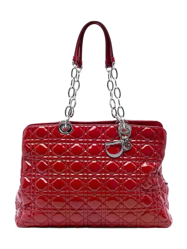 Dior Large Patent Cannage Lady Shopping Tote Bag - Red