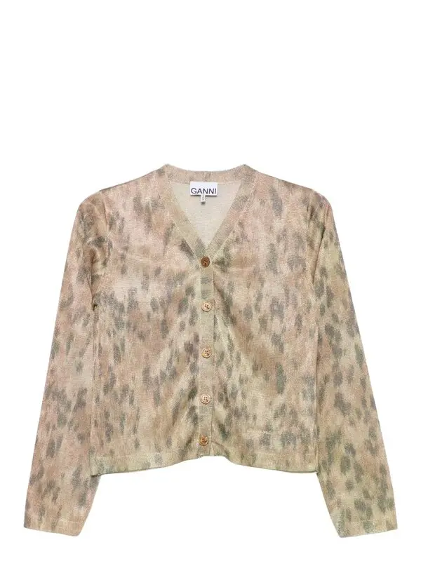 GANNI Leopard-print V-neck Cardigan - Neutrals