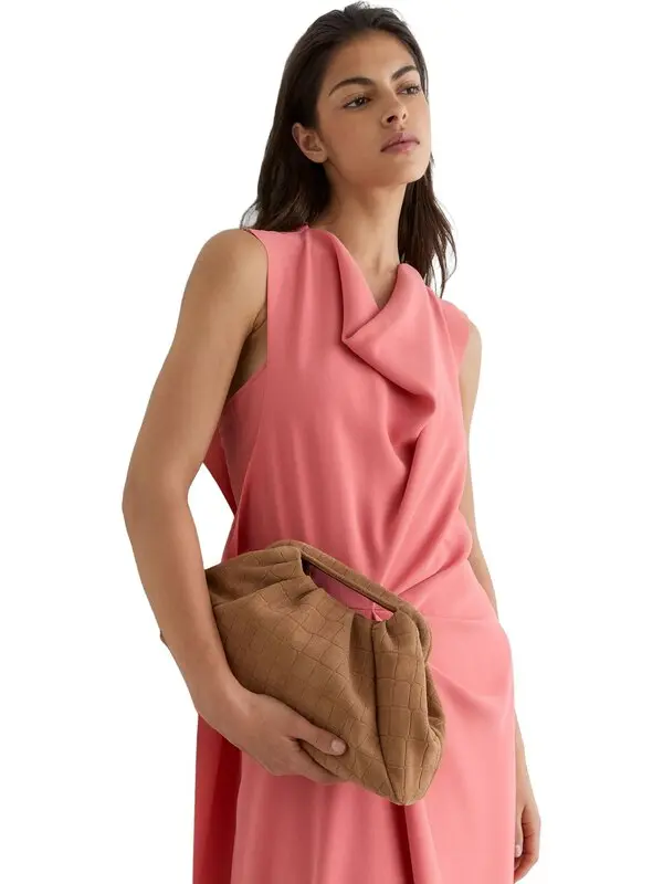REISS June Suede Croc-embossed Pouch Clutch Bag - Tan